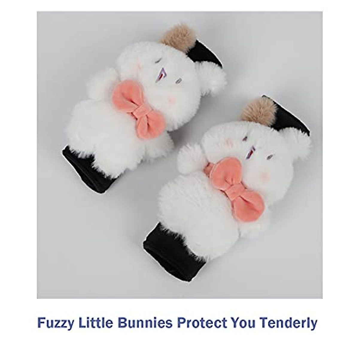 seemehappy Fuzzy Naughty Bunny Car Pillow Headrest Pillow, Fluffy Bunny Seat Belt Should Pad Cover, Cute Auto Accessories for Girls