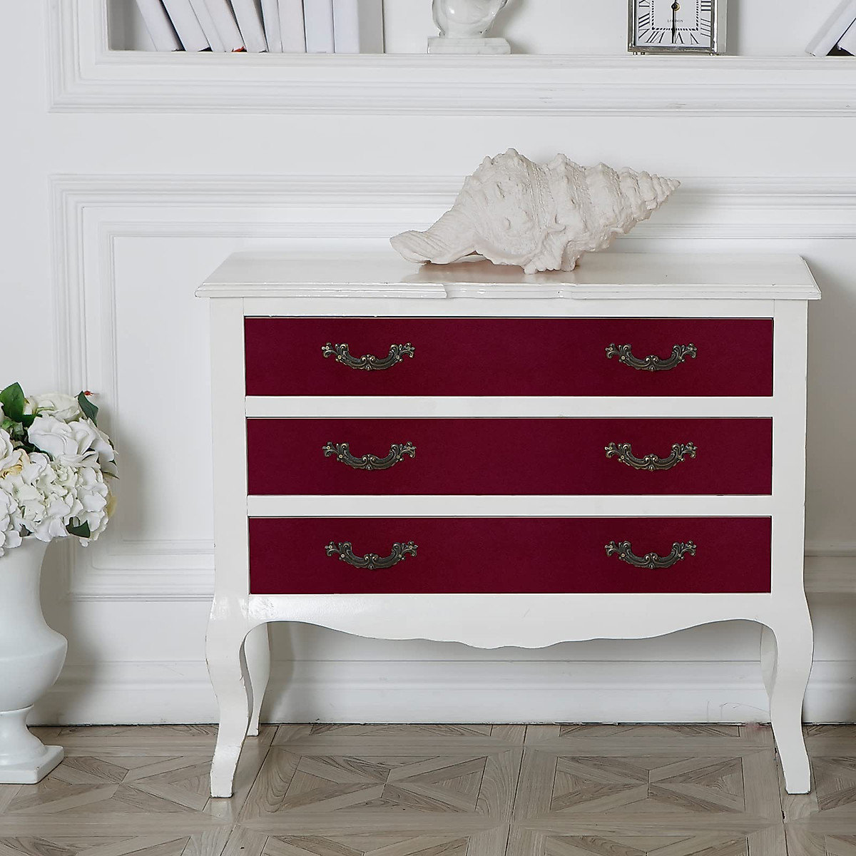 CRE8TIVE 12"x80" Dark Red Self Adhesive Velvet Flocking Liner for Jewelry Drawer Colored Velvet Wallpaper Peel and Stick Red Contact Paper Felt Velvet Drawer Liner Sheets for Jewelry Box Liner Dresser