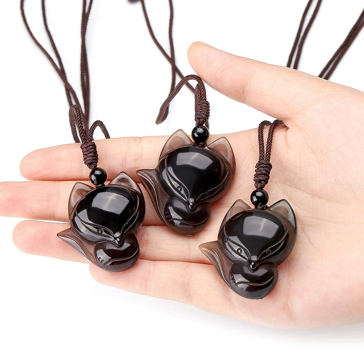 Top Plaza Womens Reiki Healing Crystal Ice Obsidian Gemstone Necklaces Adjustable Lucky Fox Amulet Protection Pendant Necklace Fox Jewelry