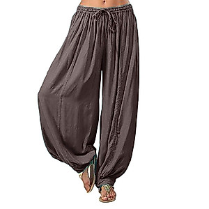 Wide Leg Pants for Women Plus Size Long Trousers High Waist Harem Yoga Pilates Pants Baggy Gypsy Hippie Pants Gray