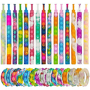 30 Pcs Pop Bracelet Bubble Fidget Toys for Party Favors, Hand Finger Silicone Wristband Bulk for Student Classroom Prizes, Goodie Bag Fillers Stuffers Birthday Christmas Valentine Gifts for Kid