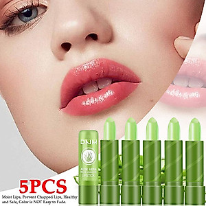 BINGBRUSH 5 Pcs Aloe Vera Color Changing Lipstick Queen,Long Lasting Lip Care Nutritious Plumper Lip Balm Moisturizer Magic PH Temperature Color Change Lip Gloss Makeup Set for Women