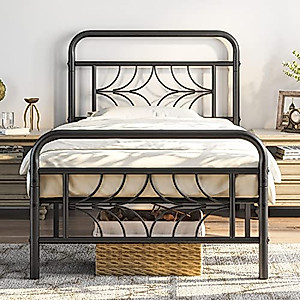 Yaheetech Twin Size Bed Frame Metal Platform Bed with Sparkling Star-Inspired Design Headboard, 13 Inch Underbed Storage, No Box Spring Needed, Easy Assembly, Modern, Black