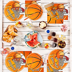 178 Pcs Basketball Theme Birthday Party Decorations Basketball Party Supplies Set Include Plates, Napkin, Cup, Fork, Knives, Spoon, Tablecloth, Banner for Kids and Adults, Serves 24 Guests