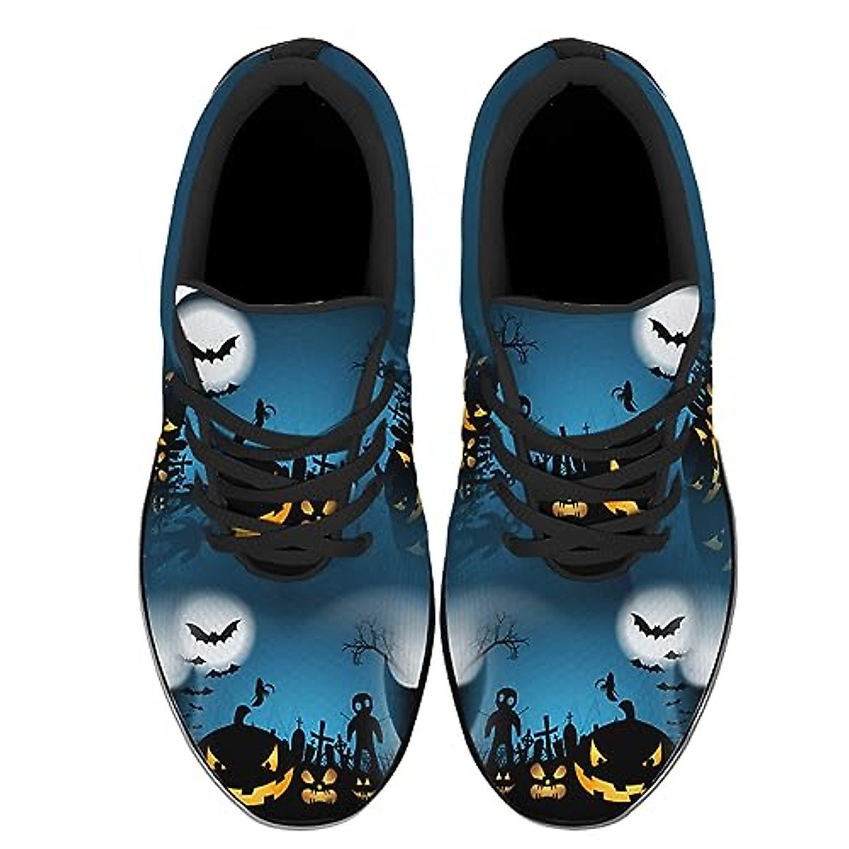 Men Women Halloween Pumpkin Shoes Unisex Fashion Breathable Running Sneakers Lightweight Casual Sports Shoes Black Size 9