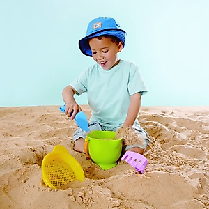 Hape Beach Basics Sand Toy Set Including Bucket Sifter, Rake, and Shovel Toys| Sand Toy Playset for Toddlers 18M+