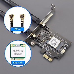 GLOTRENDS WA01 M.2 E Key to PCIe X1 WiFi Bluetooth Adapter for M.2 WiFi 4/5/6/6e/7/Coral TPU Module, with 6-dBi SMA Antenna Kits