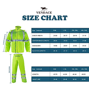 VENDACE Hi Vis Reflective Rain Jacket Suit and Pants for Men Waterproof Class 3 High Visibility Safety Rain Gear Raincoat(L/XL)