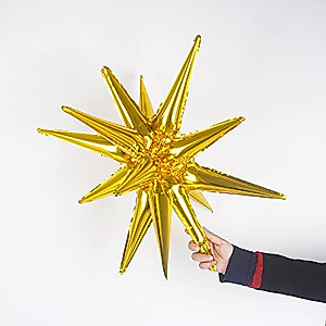 5 Pack 12 Point Foil Cone Balloons Gold Starburst Cone Mylar Balloons Large Explosion Star Balloon for Wedding Birthday Party Photo Booth Decoration Supplies