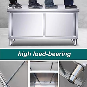 Stainless Steel Work Table Commercial Heavy Duty Prep Table Prep Table with Sliding Doors Kitchen Dining Room Worktop Storage Large Storage(80x50x80cm)