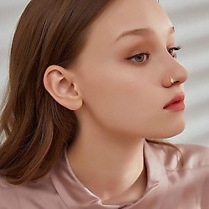 SISGEM 14K Real Gold Flower Nose Ring with Sparkly Cubic Zirconia,1 PC Yellow Gold Small Hoop Earring Nose Ring Fine Jewelry Gift for Mother's Day Birthday,18 Gauge（2 in 1）