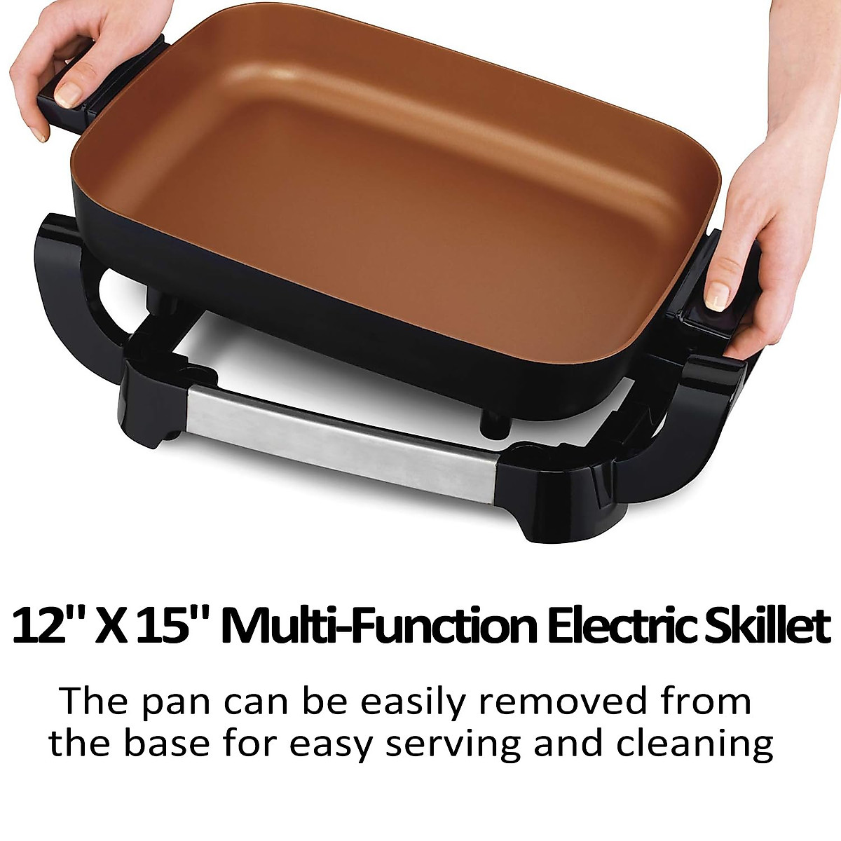 Extra-Large Nonstick Ceramic Electric Skillet - Electric Frying Pan with Lid, 12"x15" Fry Pan Adjustable Temperature Control, with Removable Pan, Dishwasher Safe