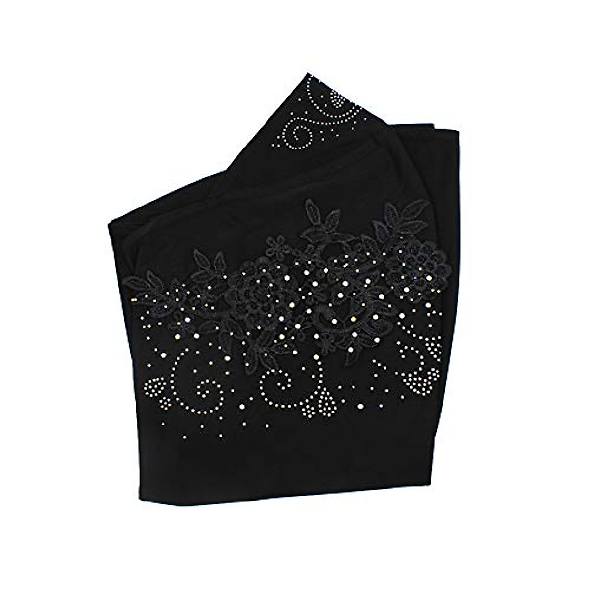 Suillty Women One Piece Muslim Hijab Lace Applique Long Turban Islamic Full Head Scarf Shawls with Rhinestone (Black)