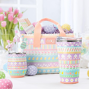 Swig Life 24oz Party Cup, Stackable Insulated Travel Coffee Tumbler with EZ Slider Lid, Cup Holder Friendly Travel Thermos, Stainless Steel 24 oz Tumbler, Reusable Coffee Mug (Bunny Trail)