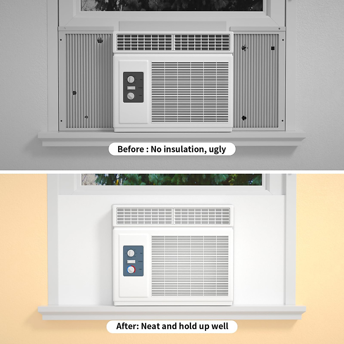 SZZSAF Window Air Conditioner Side Insulated Panel, 1PIC Full Surround Insulation Panels Window Seal Kit, WinterSummer Winter Heat and Draft Insulating,Insulation foam material (WHITE)