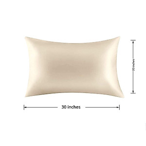 Zeekstar 2 Pack 100% Satin Silk Pillowcases for Hair and Skin Soft Breathable Standard Size Nature Silk Queen and King (Ivory)