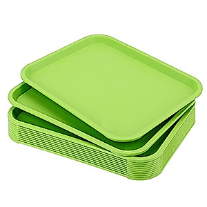12 Pack Fast Food Serving Tray, 10 x 14 Inch Rectangle Fast Food Cafeteria Service Tray, Plastic Tray for Cafe, Food, Cafeteria, Green