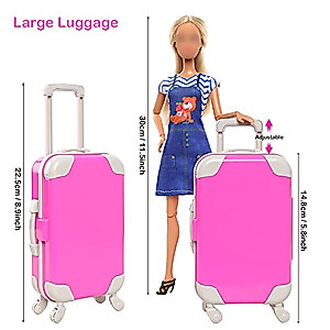 BARWA 32 Pcs Doll Suitcase Luggage Travel Clothes and Accessories for 11.5 inch Girl Doll Travel Carrier Storage, Including 1 Luggage 1 Suitcase 23 Travel toiletries 5 Dresses 1 Puppy 1 Computer…