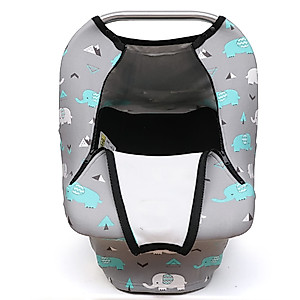 ACRABROS Car Seat Covers for Babies,Winter Autumn Spring Infant Carseat Cover Canopy for Boys and Girls,Stretchy Adjustable Peeping Window with Mesh Cover,Warm Breathable Universal, Baby Elephant