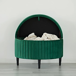 Half Moon Modern Velvet Tufted Storage Ottoman Bench, Green