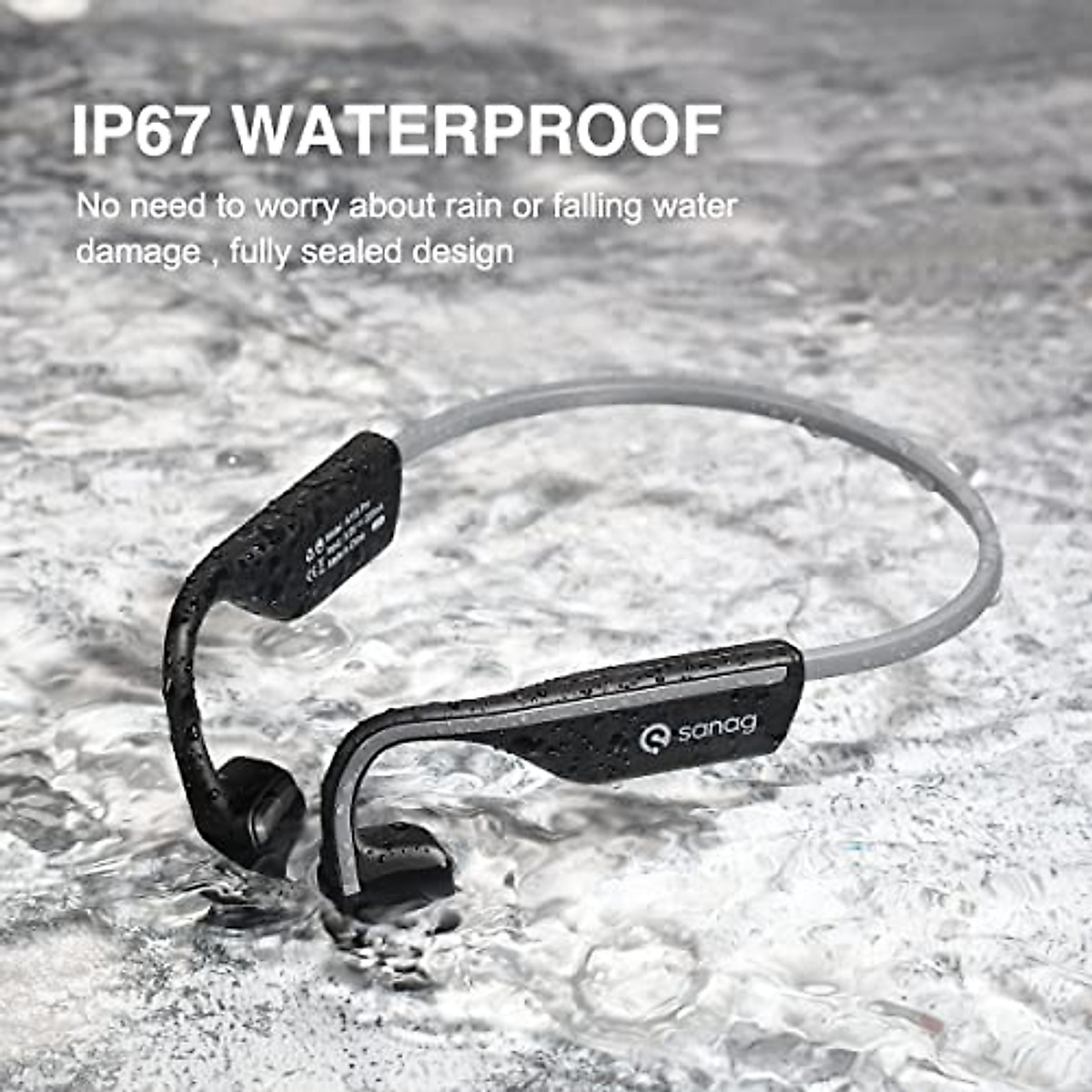 Sanag Open-Ear Bluetooth Air Conduction Sport Earphones, Built-in Mic, Waterproof Wireless Stereo Headphone for Running Workouts Commercial Travel