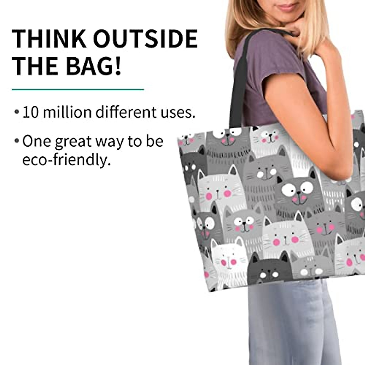 Osvbs Cute Cats Women's Large Tote Shoulder Bag Funny Cat Top Storage Handle Shopping Bag Casual Reusable Gym Bag for Beach, Travel