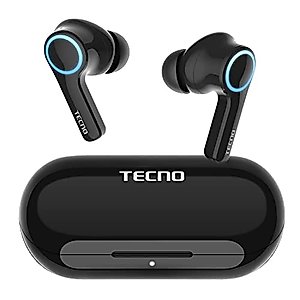 Tecno True Wireless Bluetooth Earbuds Noise Cancelling, ANC Bluetooth Headphone with Microphone and Breathing Light, USB-C Waterproof Earphones with Touch Control for Android iOS, H3 Black