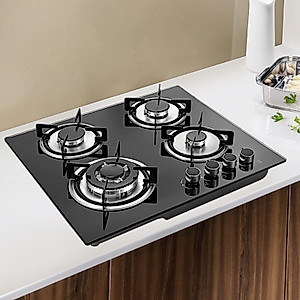 Cbhfmljd 23" 4-Burner Gas Cooktop Built-In Stove Top Tempered Glass LPG/NG Gas Cooker, 4 Burners Gas Hob Grate Stovetop Cooker Easy to Clean Elegant and Durable For Kitchen Chefs