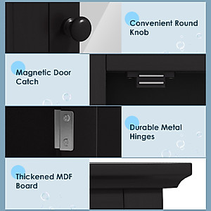 COSTWAY Bathroom Medicine Cabinet with Mirror, Wall-Mounted Storage Cabinet Organizer with 5-Position Adjustable Shelf, Hanging Bathroom Wall Cabinet for Living Room Bedroom Entryway (Black)