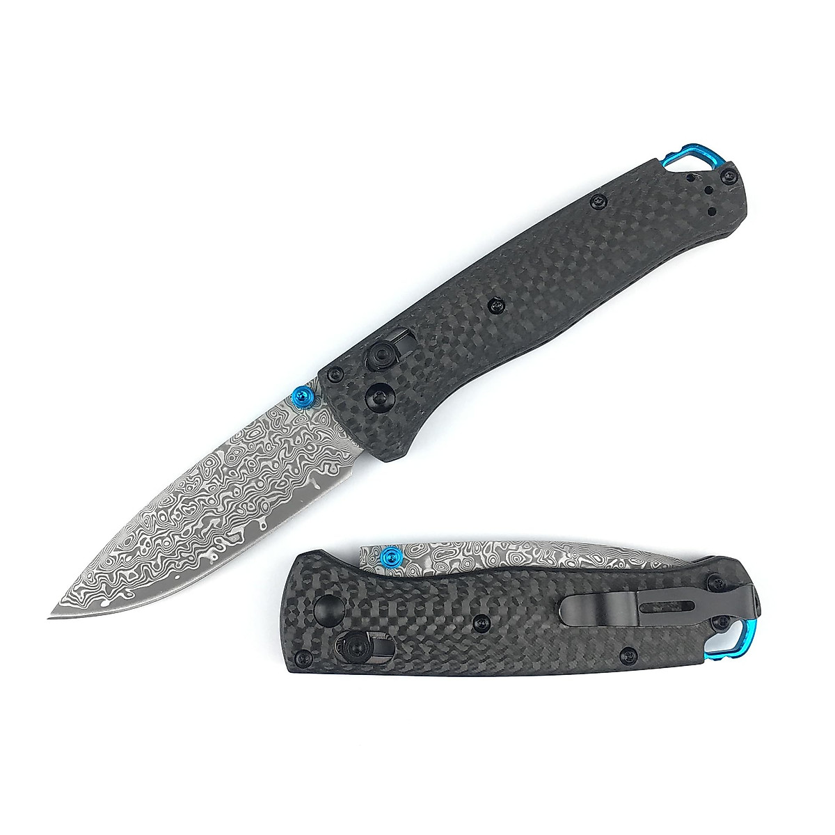HUAAO EDC Bugout Knife, Axis Lock Pocket Knife with 3'' Damascus Blade Carbon Fiber Handle, Damascus Folding Knife with Thumb Stud Pocketclip
