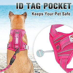 BARKBAY No Pull Dog Harness Large Step in Reflective Dog Harness with Front Clip and Easy Control Handle for Walking Training Running with ID tag Pocket(Pink,L)