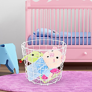 VOSAREA Iron Wire Laundry Hamper Metal Laundry Basket With Handles Round Storage Bin for Towels Books Dirty Clothes Organizer White