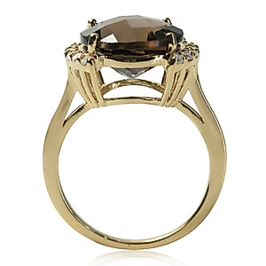 Silvershake 5.23ct. Natural Smoky Quartz and White Topaz 14K Yellow Gold Plated 925 Sterling Silver Cocktail Ring Size 7