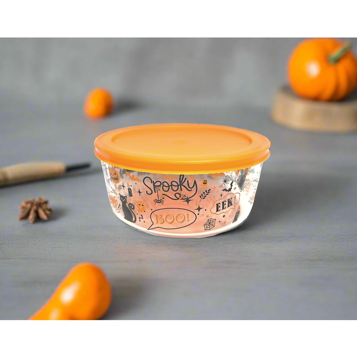 DURA LIVING Halloween Glass Food Storage Containers with Lids | Set of 6 (3 Containers + 3 Lids) 2-Cup | Spooky Design, BPA-Free, Microwave & Dishwasher Safe|Perfect for Meal Prep, Snacks & Leftovers