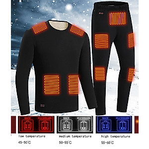 Vuirrm Thermal Underwear for Men Electric Heated Thermal Underwear Set (Top + Pants) USB Washable Temperature Adjustable in Winter,5XL,Black