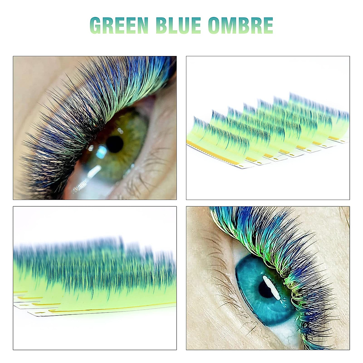 Colored Lash Extensions Pink Blue Purple Green 4 Color Individual Classic Colored Lashes Extension Halloween Two Tone Ombre Color Eyelash Extensions (0.07mm D Curl 16mm)