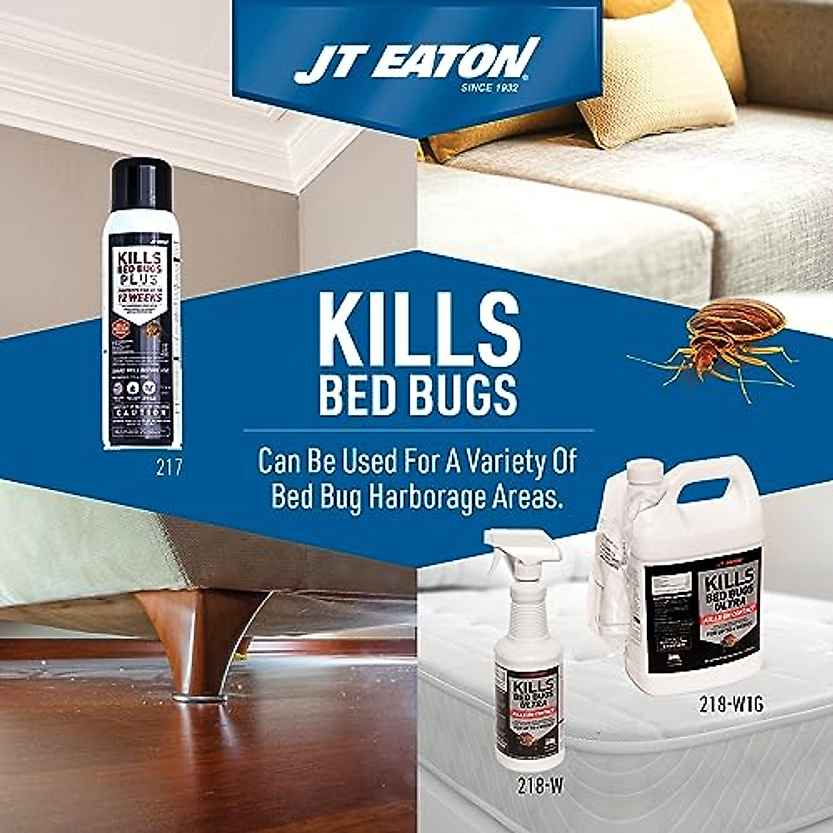 JT Eaton 217 Bed Bug Killer Plus, Non-Staining Water-Based Insect Spray for Indoors (17.5 oz)