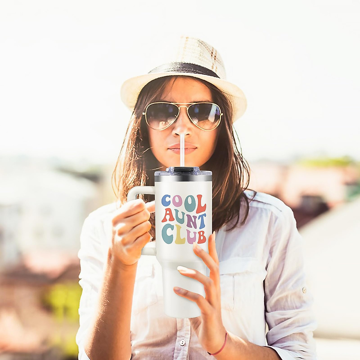 Auntie Gift Ideas, Aunt Gifts from Niece, Nephew - Cool Aunt Gift for Aunt to Be, Auntie, New Aunt, Promoted to Aunt Gifts - Birthday, Mothers Day, Christmas Gift for Aunt - 40oz Tumbler W Lid Straw