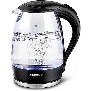 Aigostar Electric Kettle, 1.7 Liter Electric Tea Kettle with LED Illuminated and High Borosilicate Glass, Hot Water Kettle with Filter, BPA Free, Auto Shutoff, Boil-Dry Protection, Cordless, 360° Base