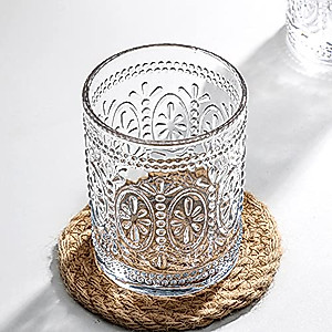 Bekith 6 Pack Drinking Glasses, 9.5 oz Romantic Water Glasses Tumblers, Heavy Duty Vintage Glassware Set for Whisky, Juice, Beverages, Beer, Cocktail