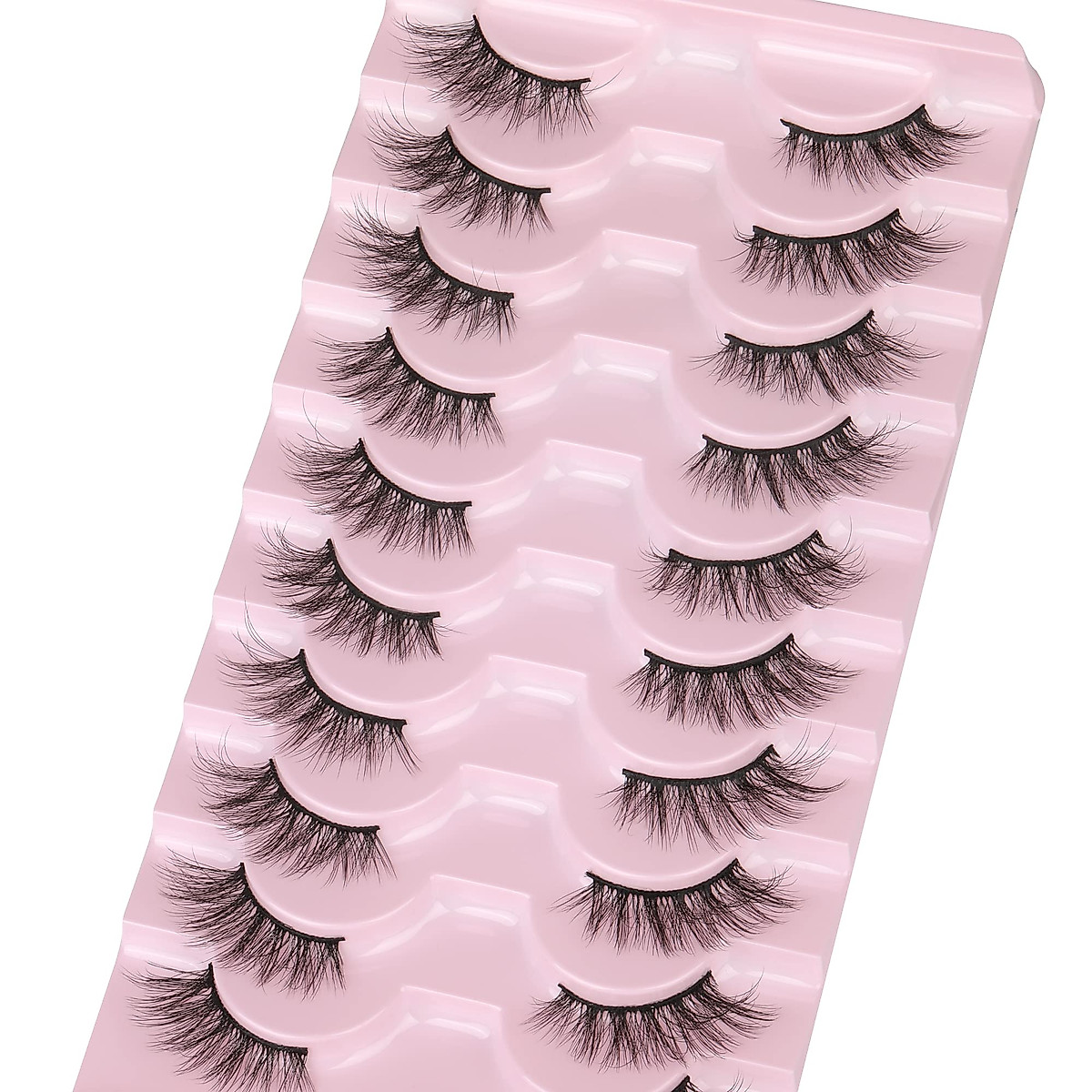 wiwoseo False Eyelashes Half Lashes Strip Natural Wispy Fluffy Faux Mink Lashes 14MM Eyelashes 10 Pairs Pack