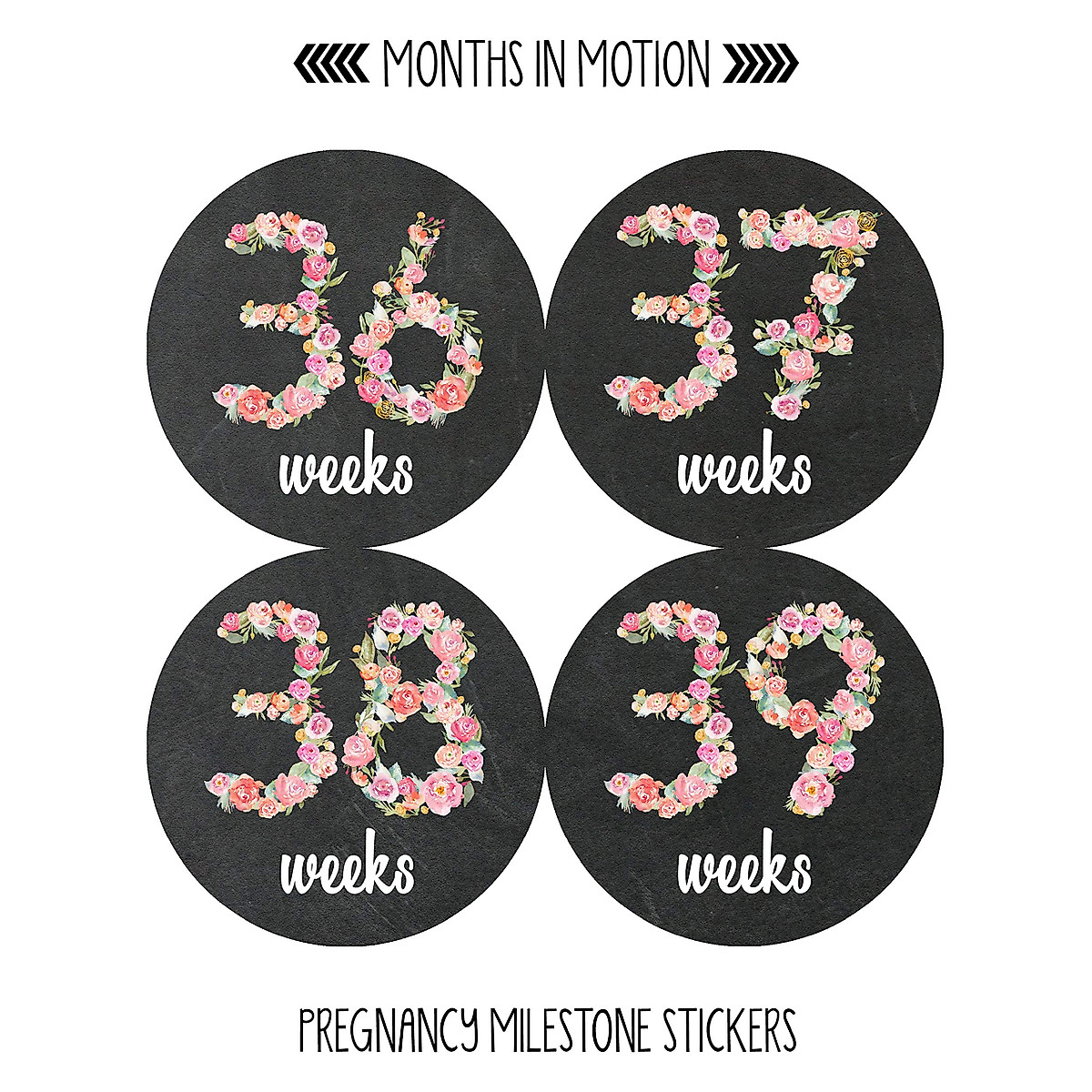 Months In Motion Pregnancy Weekly Belly Growth Stickers - Week to Week Pregnant Expecting Photo Prop - Maternity Keepsake - Baby Bump - Large Set of 36 Weekly Photo Sticker