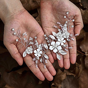 Unicra Silver Bride Wedding Hair Vine Flower Bridal Hair Piece Rhinestone Hair Accessories Crystal Headpieces Jewelry for Women and Girls