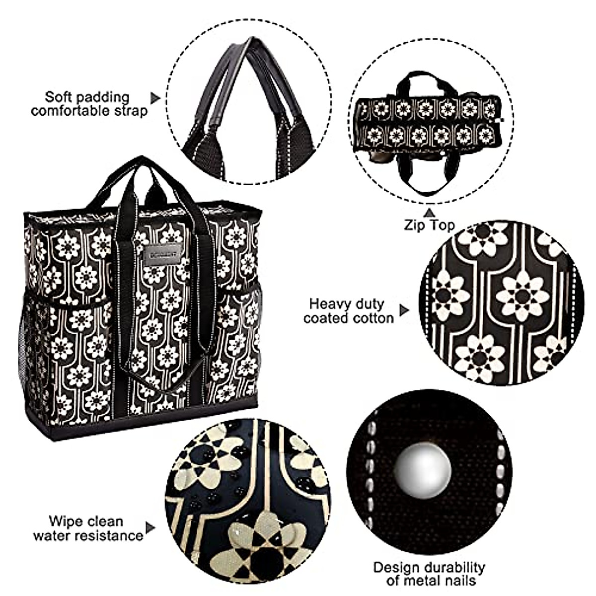 DEMOMENT Water Resistance Large Canvas Utility Tote Bag,Work Teacher Nurse Shoulder Women Bag (Sunflower)…