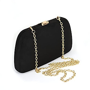 Milisente Clutch Purses For Women, Solid Soft Suede Evening Clutch Bag Shoulder Bag With Metallic Leaves Clasp(Black)