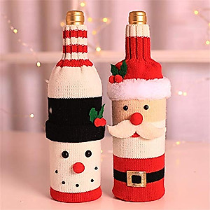 NEILDEN Cute Christmas Sweater Wine Bottle Cover, Handmade Wine Bottle Sweater for Christmas Decorations Cute Christmas Sweater Party Decorations 2pcs