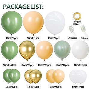 Kbrand Sage Green And Gold Balloons Arch Kit Garland Decor Olive And Gold Balloons Baby Shower Gender Neutral Jungle Neutral Metallic Chrome Confetti, QQL 11