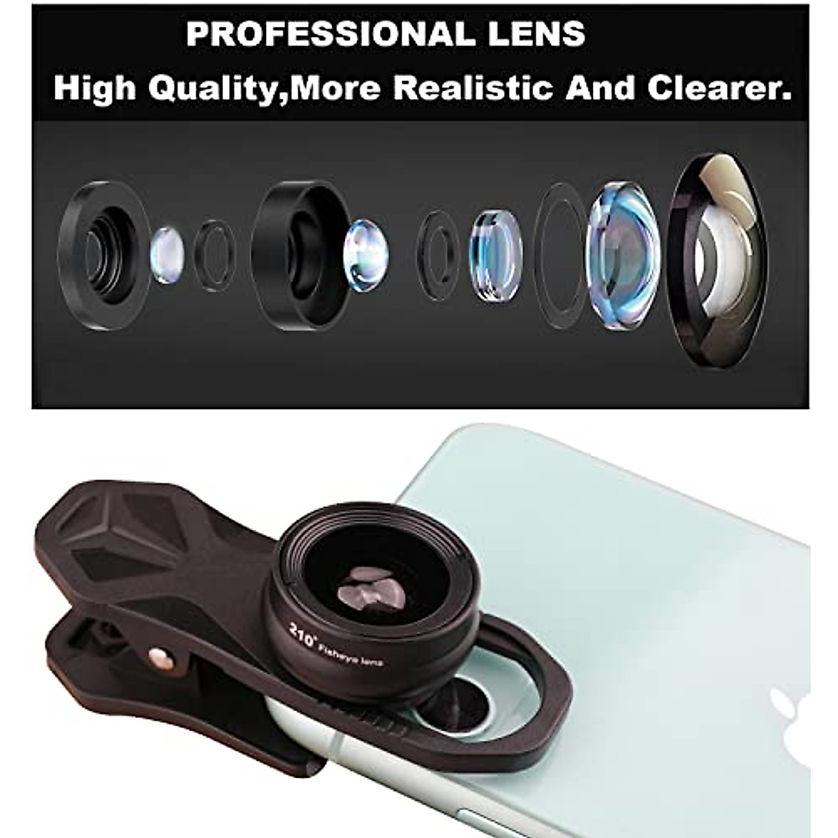 210° Fisheye Lens, Professional Cell Phone Lens for iPhone,Samsung,Pixel,BlackBerry,Ipad,Notebook,Etc,Fish Eye Lens