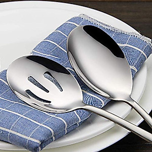 Serving Spoon Sets, Includes 2 Serving Spoons and 2 Slotted Serving Spoons, 8 3/4" Stainless Steel Buffet Banquet Spoons