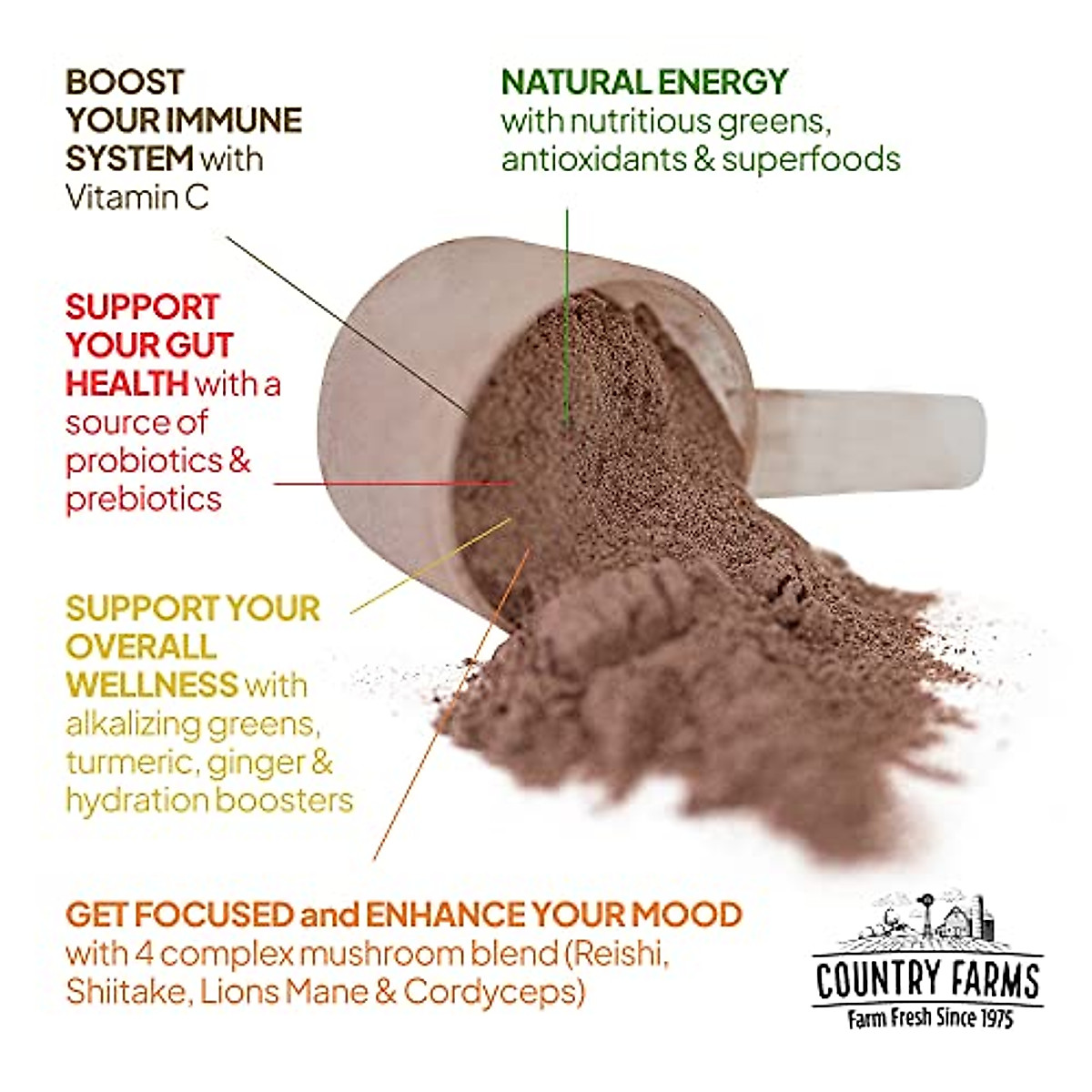 COUNTRY FARMS Immune Defense Superfoods Drink Mix, Supports Immune Defense, Vitamin C with Black Elderberry, Supports Hydration, with Probiotics and Prebiotics, Berry Flavor, 40 Servings